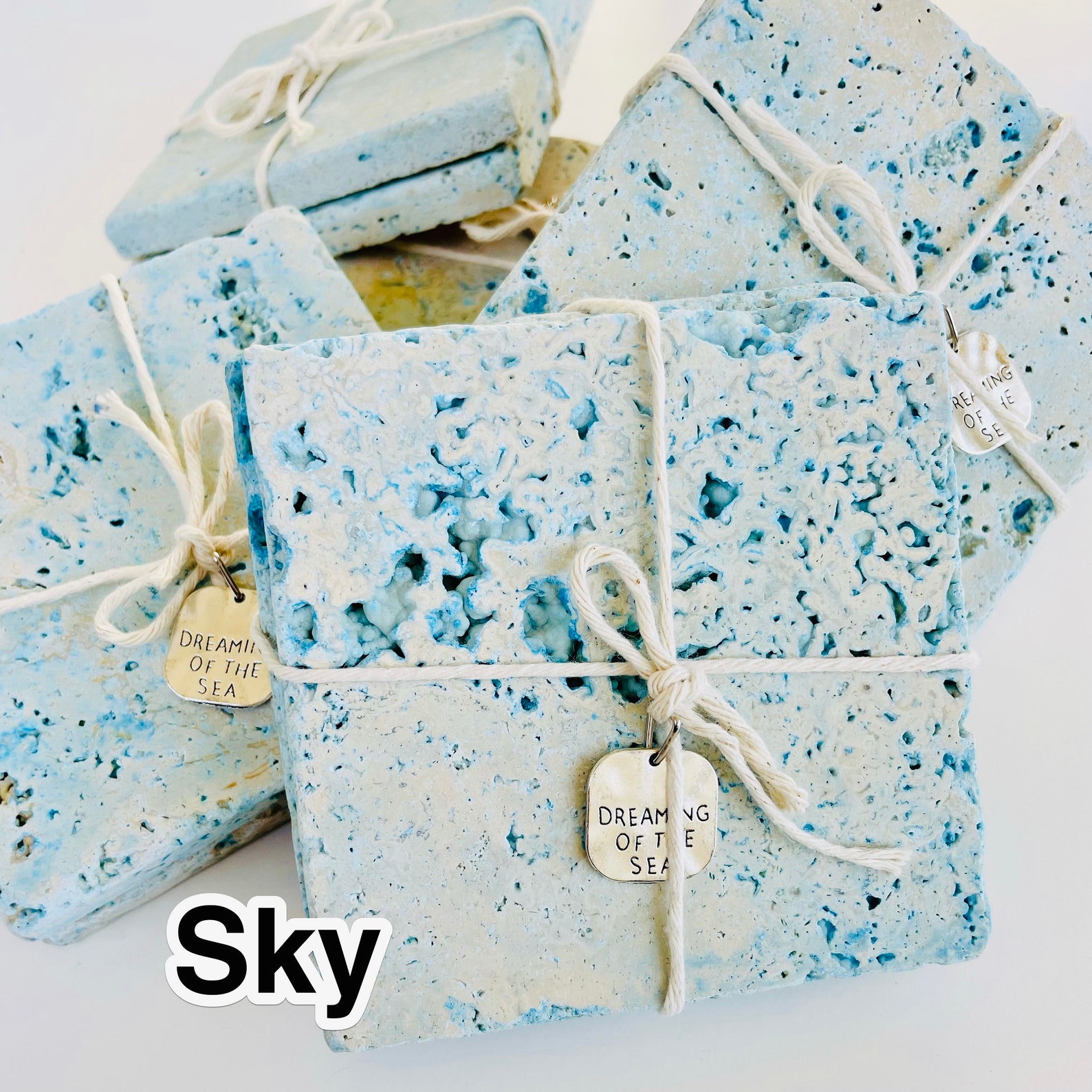 Stone Coaster Set Color Washed in Seaglass Green, Boho Blue, Pink, Set ...