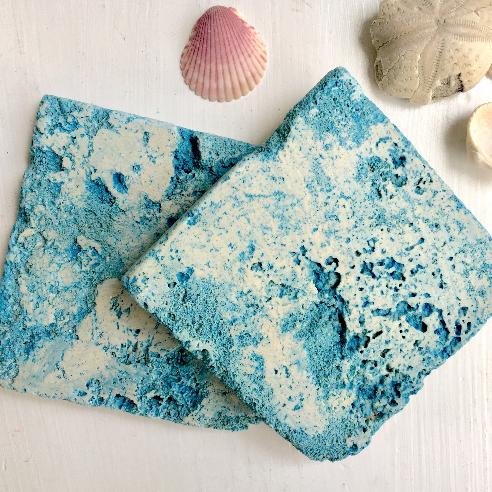 Stone Coaster Set Color Washed in Seaglass Green, Boho Blue, Pink, Set ...