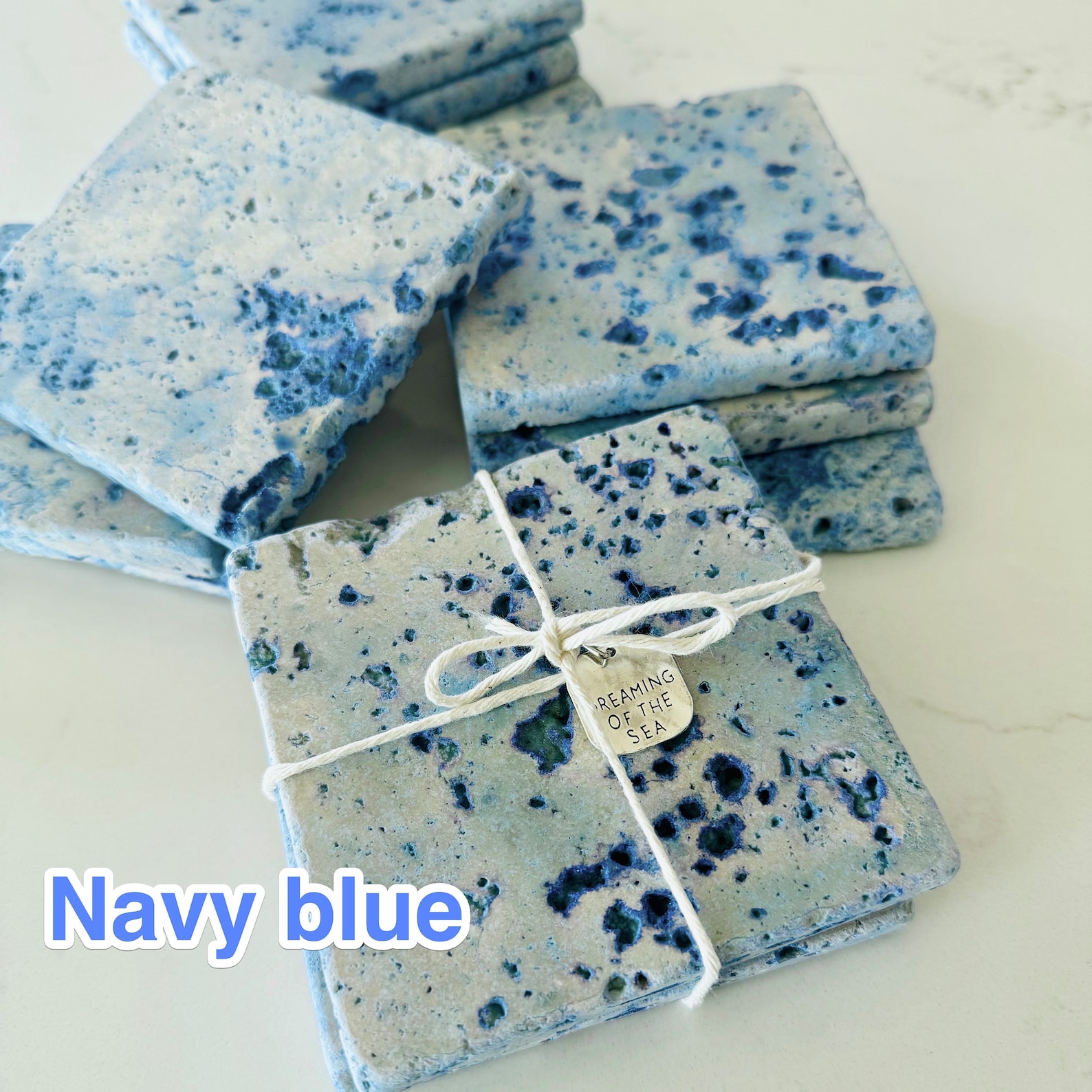 Stone Coaster Set Color Washed in Seaglass Green, Boho Blue, Pink, Set ...