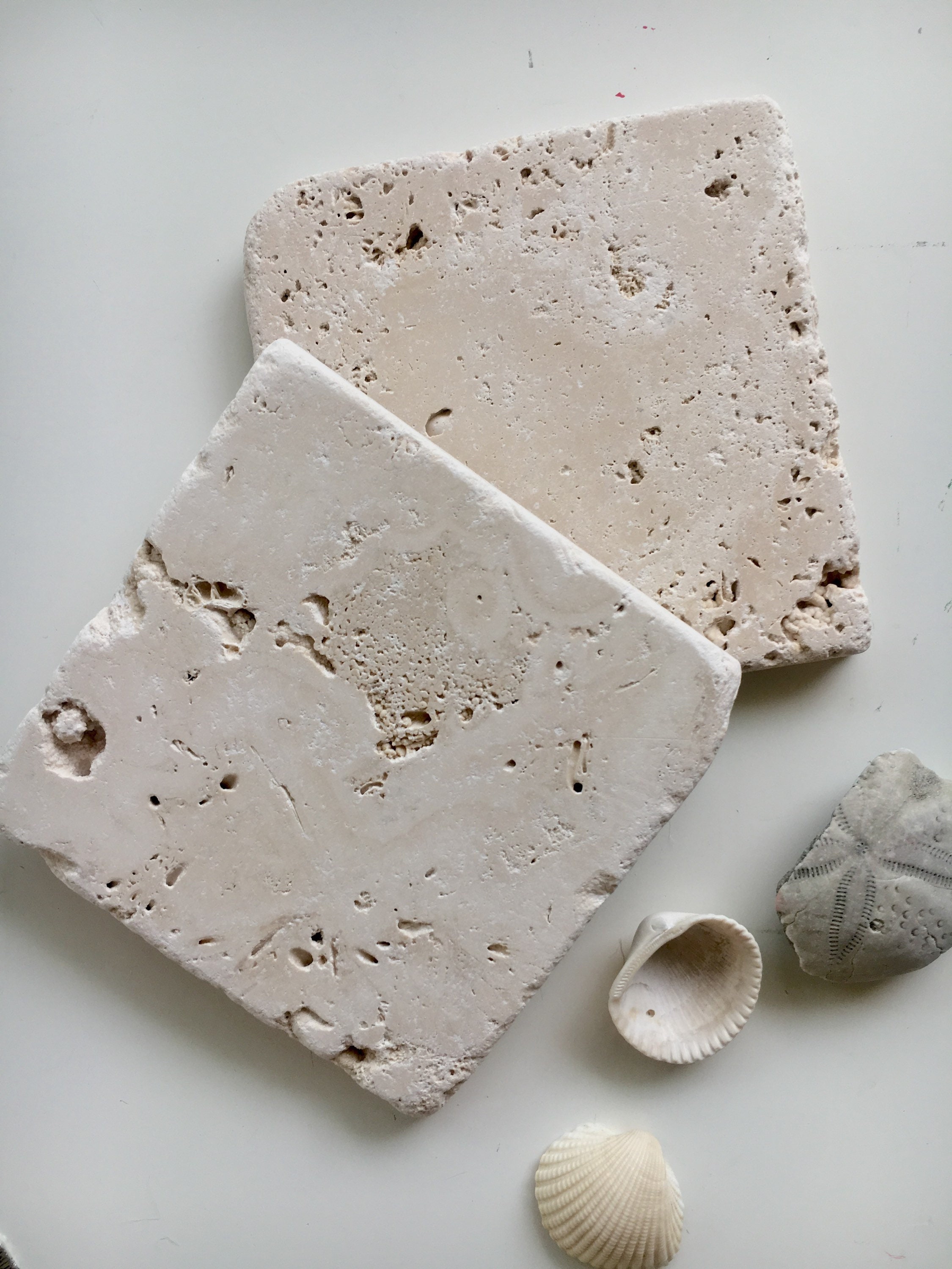 Stone Coasters Set of 2. Natural Tumbled Tile Coasters. Cork - Etsy