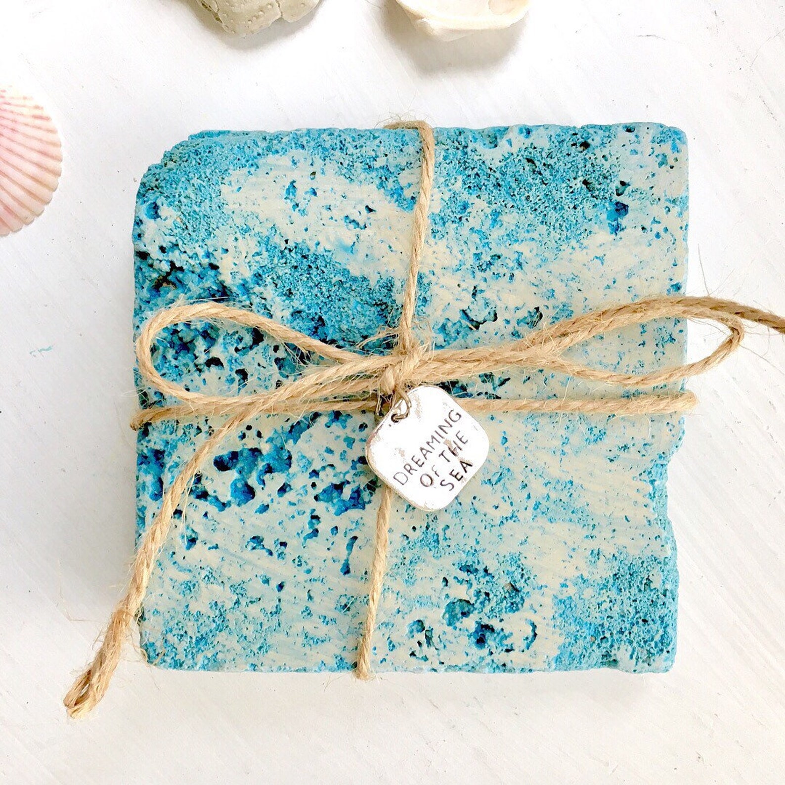 Stone Coaster Set Color Washed in Seaglass Green, Boho Blue, Pink, Set ...
