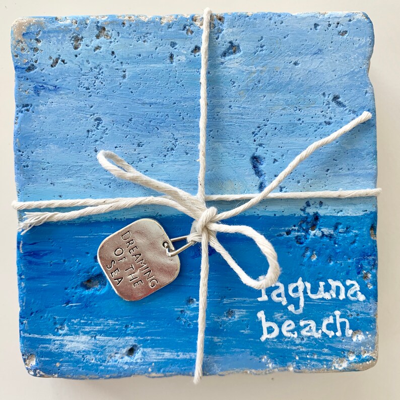 Ocean Stone or Ceramic Coasters Personalized With Any Beach | Etsy