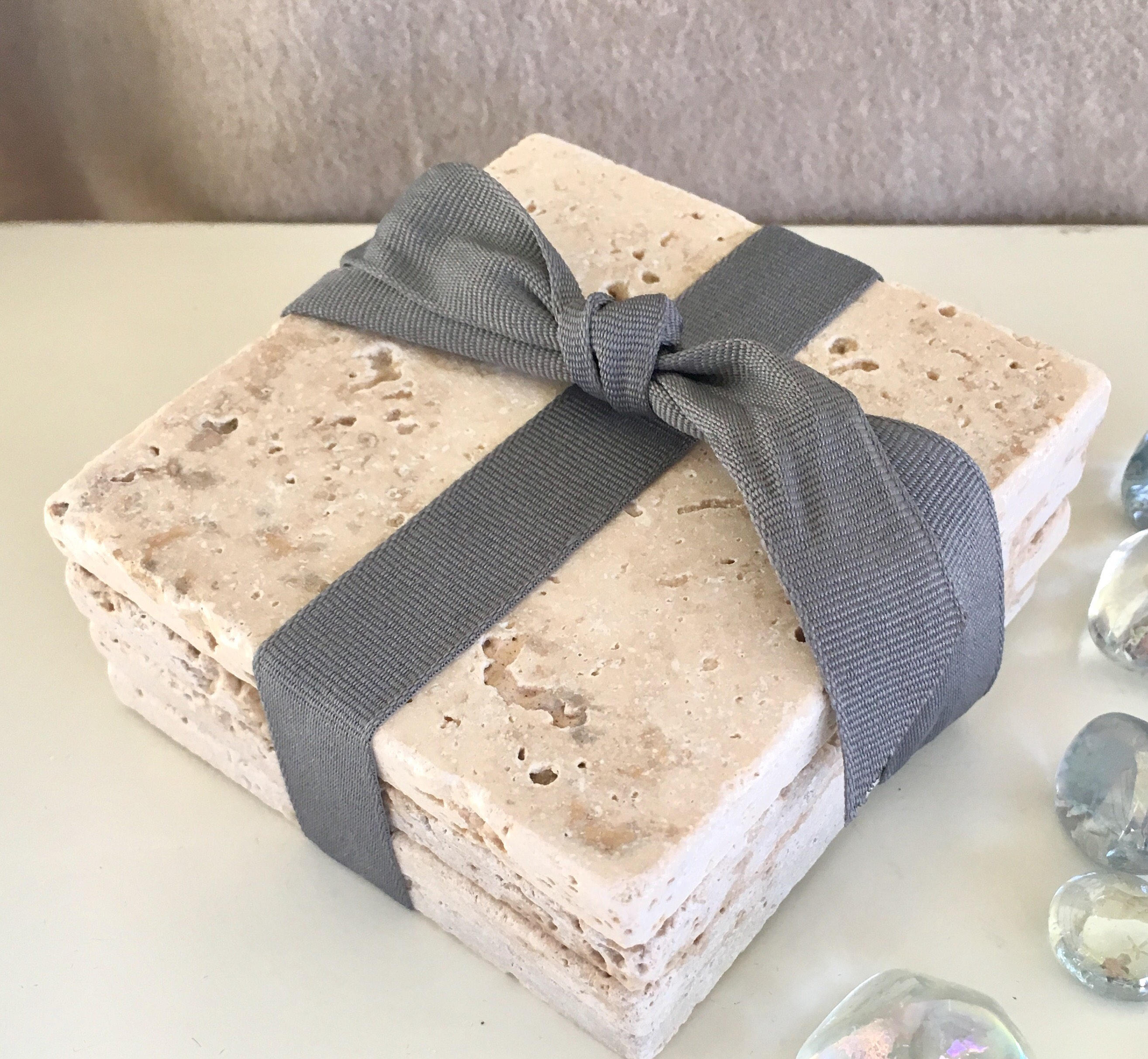 Stone Coasters Set of 2. Natural Tumbled Tile Coasters. Cork - Etsy