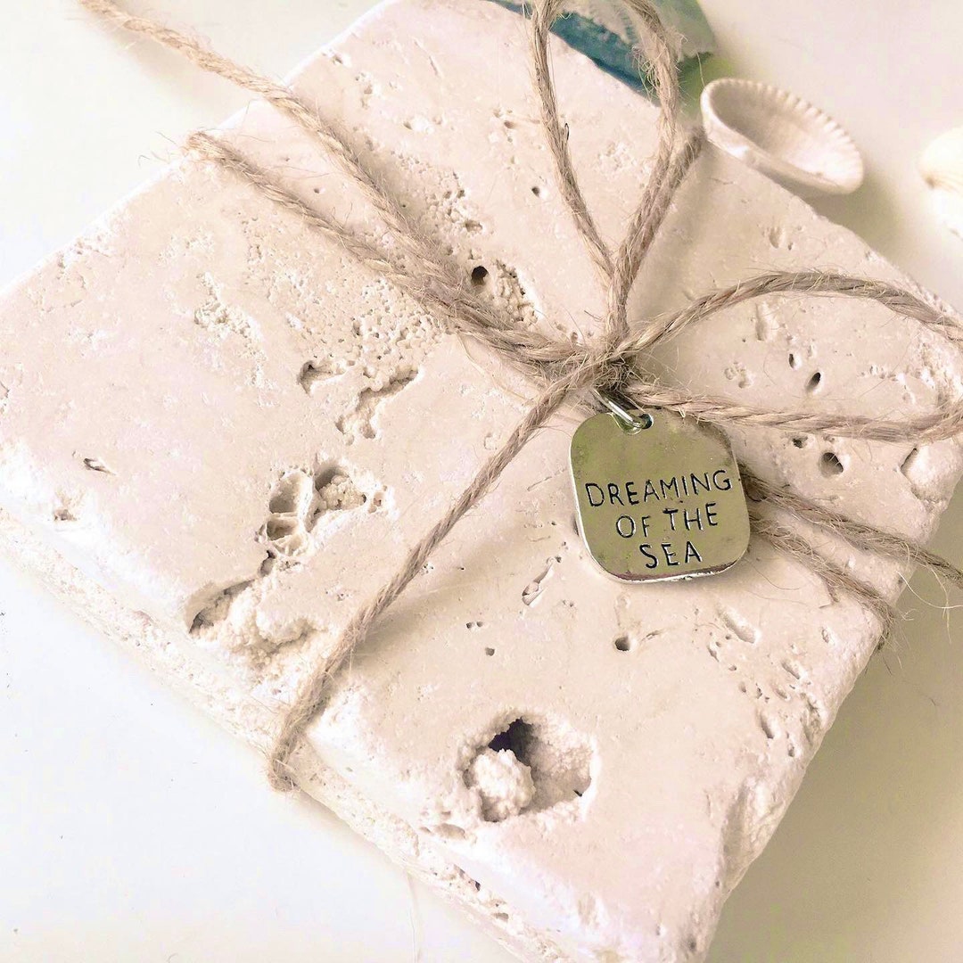 Stone Coasters Set of 2. Natural Tumbled Tile Coasters. Cork Backed ...