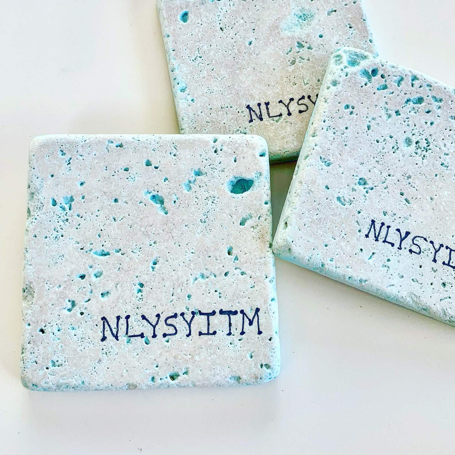 Stone Coaster Set Color Washed in Seaglass Green, Boho Blue, Pink, Set ...