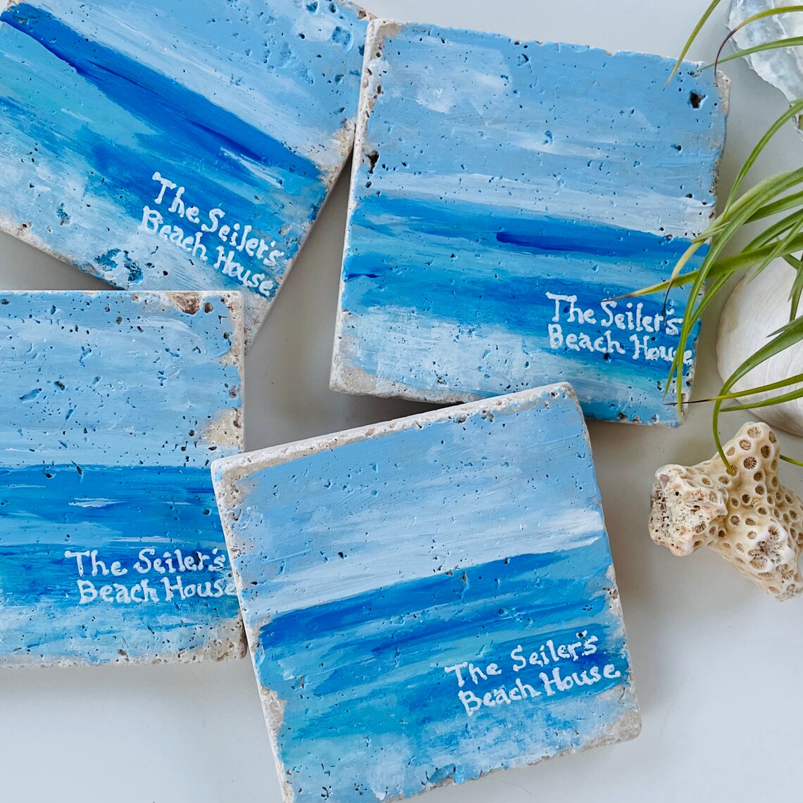 Ocean Stone or Ceramic Coasters Personalized With Any Beach | Etsy