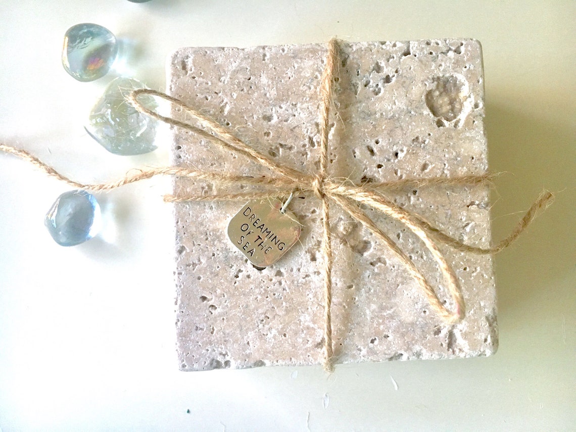 Stone Coasters Set of 2. Natural Tumbled Tile Coasters. Cork - Etsy