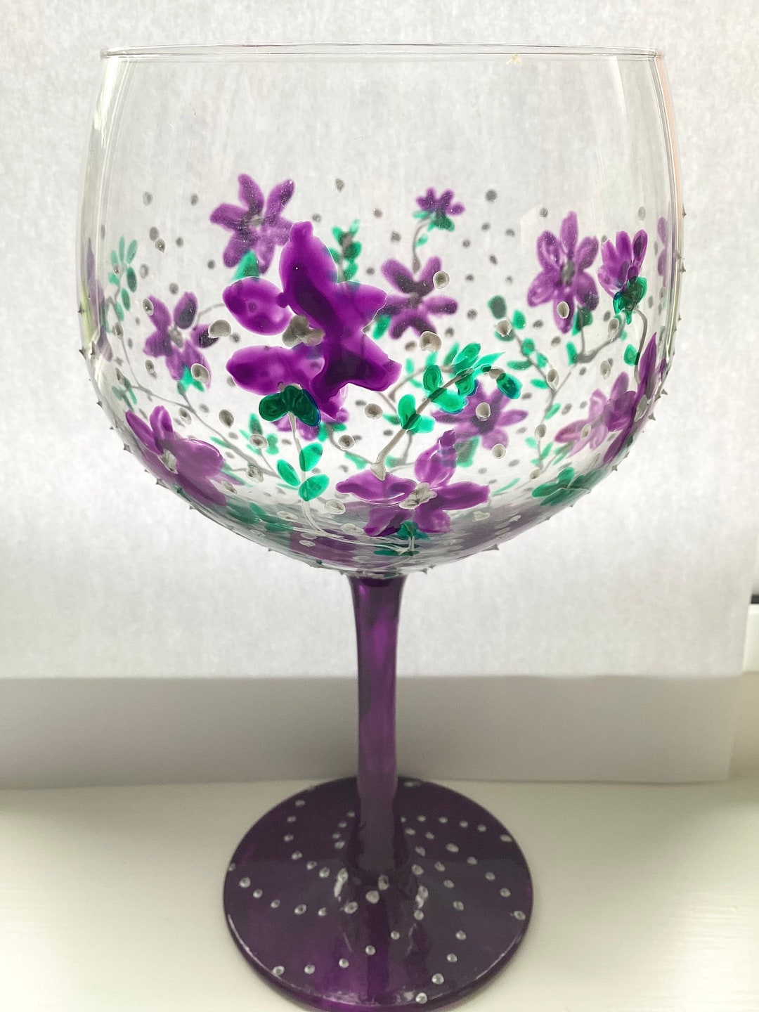 Hand Painted Gin Balloon Glass: Purple Flower Cocktail Glass (500ml) - Etsy