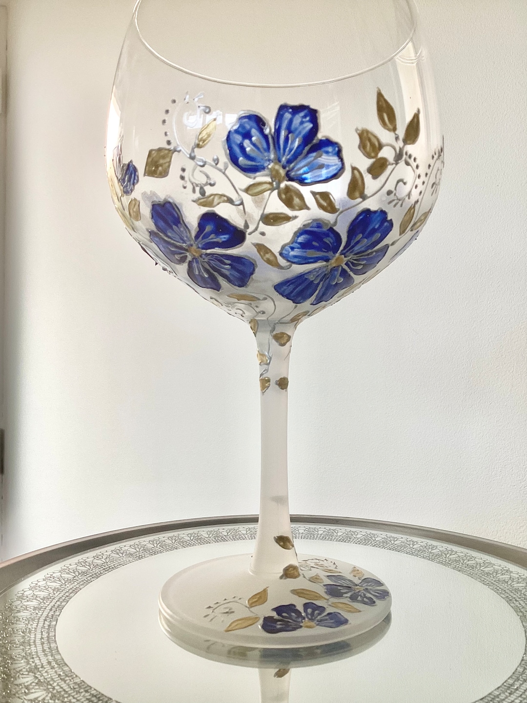 500ml Gin Glass Pretty Cobalt Blue Hand Painted Fine Glass Gin Balloon ...