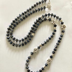 Long Sparkly Graphite Crystal Glass Beaded Necklace Statement Necklace ...