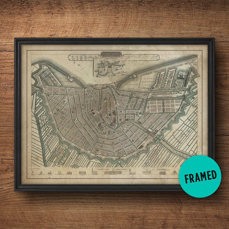 Amsterdam Map Framed print Old Amsterdam map Antique map | Etsy