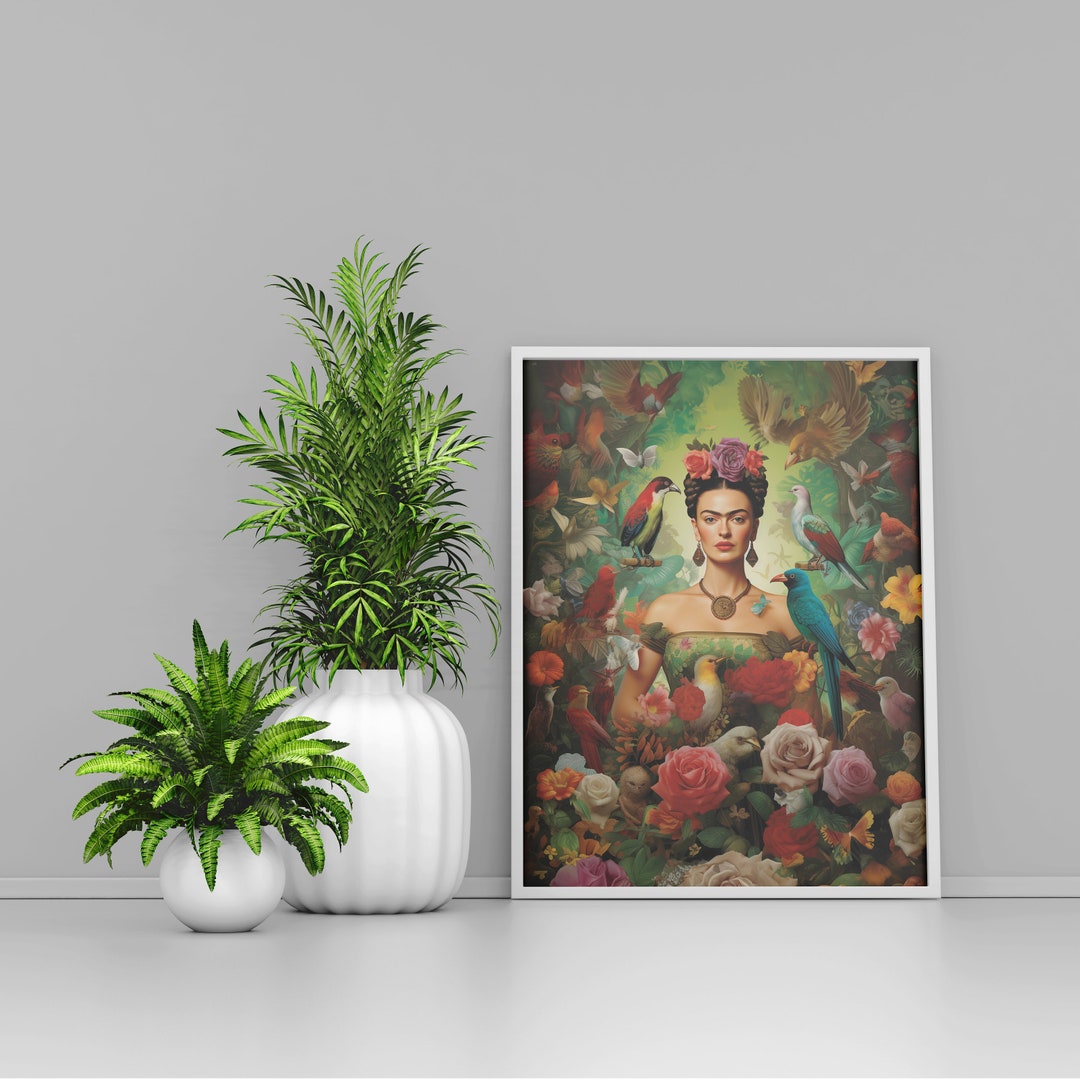 Frida Kahlo Poster Jungle, Flowers, Birds, Colourful Poster - Etsy