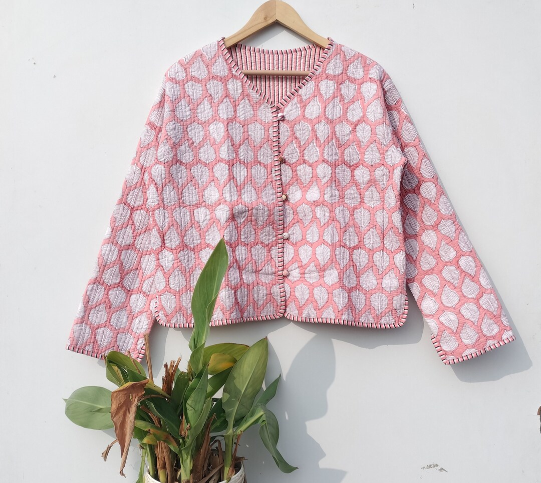 Indian Block Print Quilted Jacket Handmade Women Wear Pink - Etsy