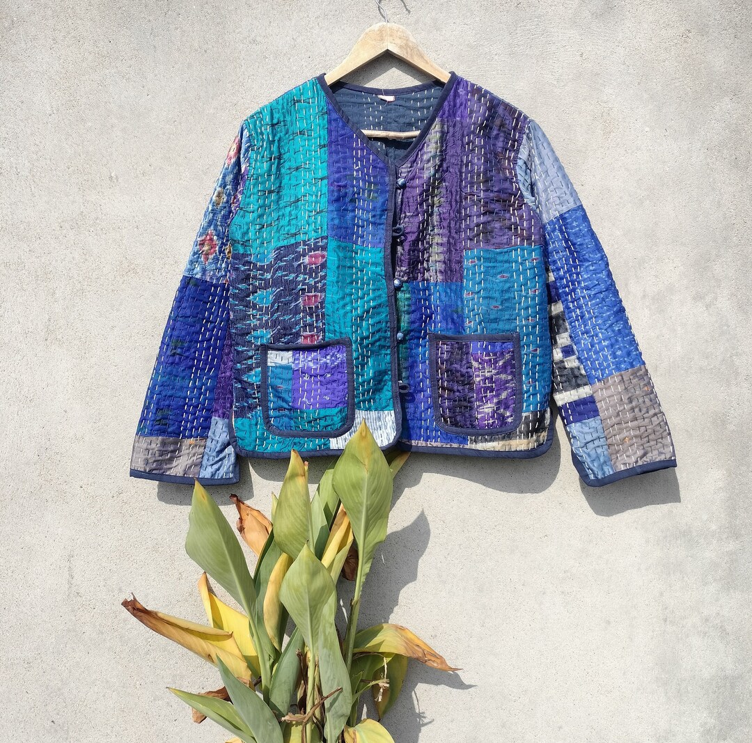 Indian Block Print Quilted Jacket, Handmade Women Wear Multi Flower ...