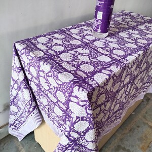 Hand Block Printed Cotton Tablecloth: Purple Floral Dining Table Cover - Etsy