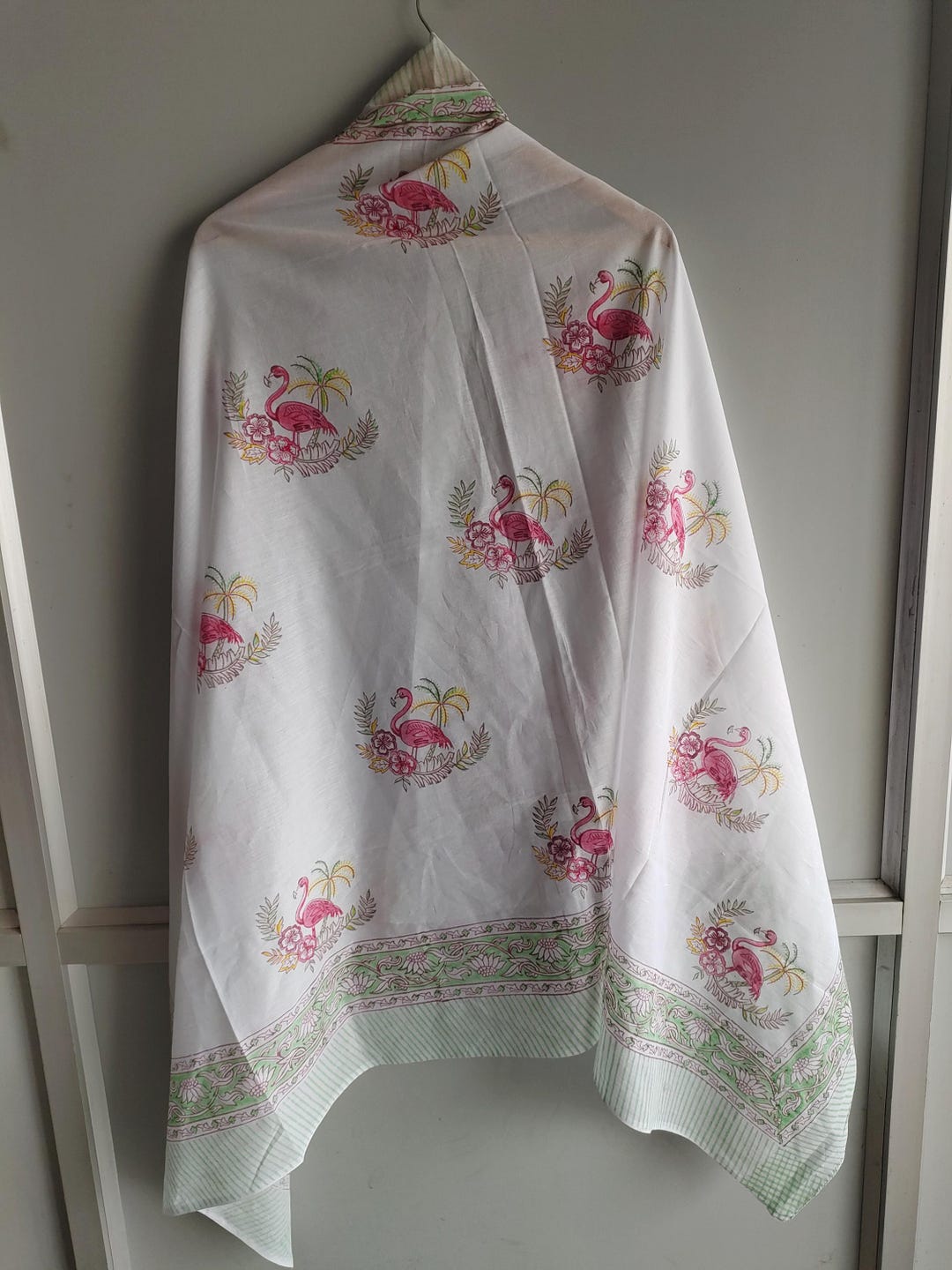 Hand Block Print Cotton Sarong: Flamingo Beach Cover-up - Etsy