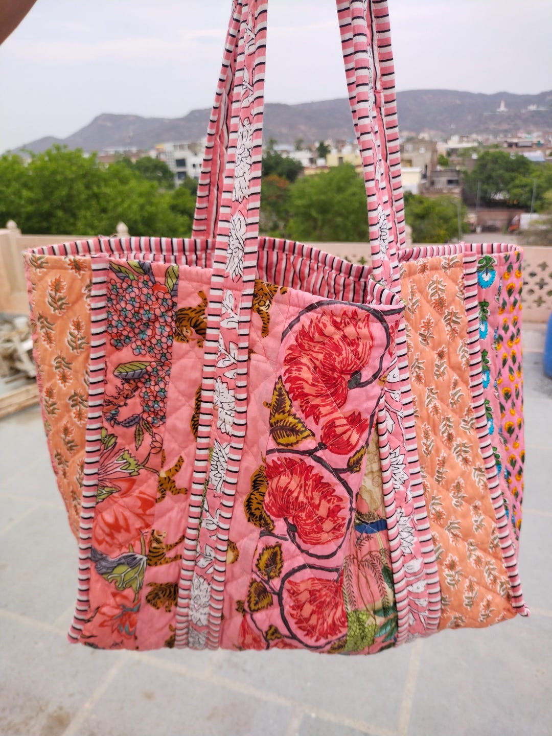 Handmade Patchwork Tote Bag, Indian Making Quilted Tote Bags, Eco ...