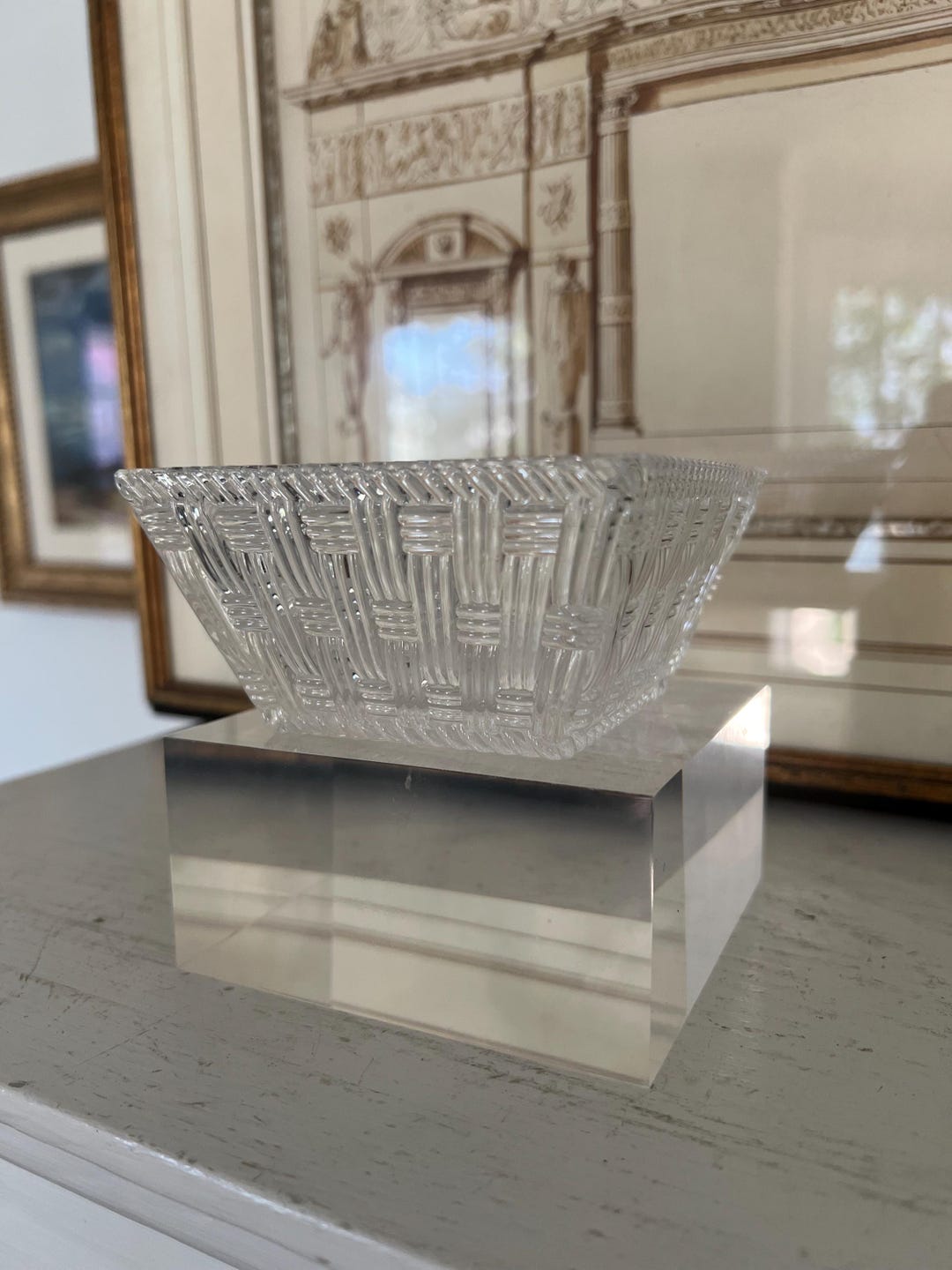 Tiffany & Co. Square Crystal Bowl Basket Weave / Faux Bamboo Style ...