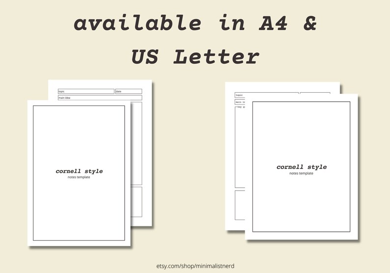 Cornell Method Style Note Template | US Letter & A4 Size - Etsy