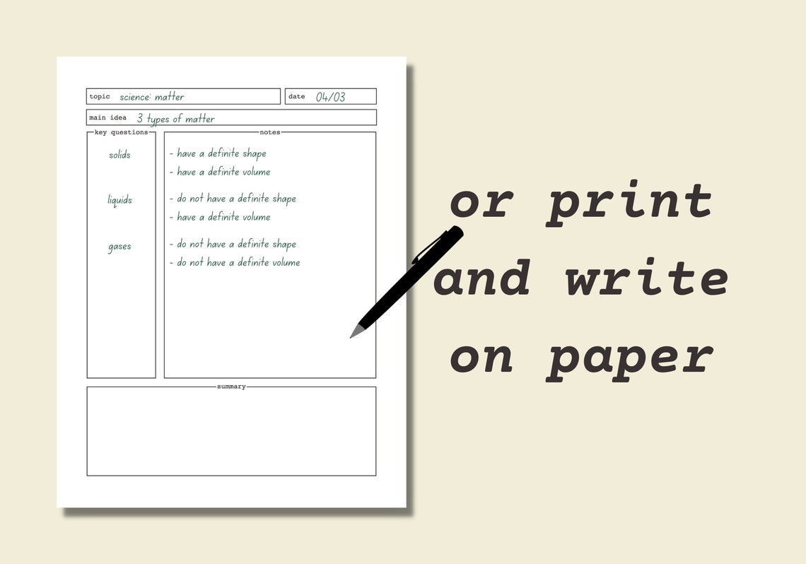 Cornell Method Style Note Template | US Letter & A4 Size - Etsy