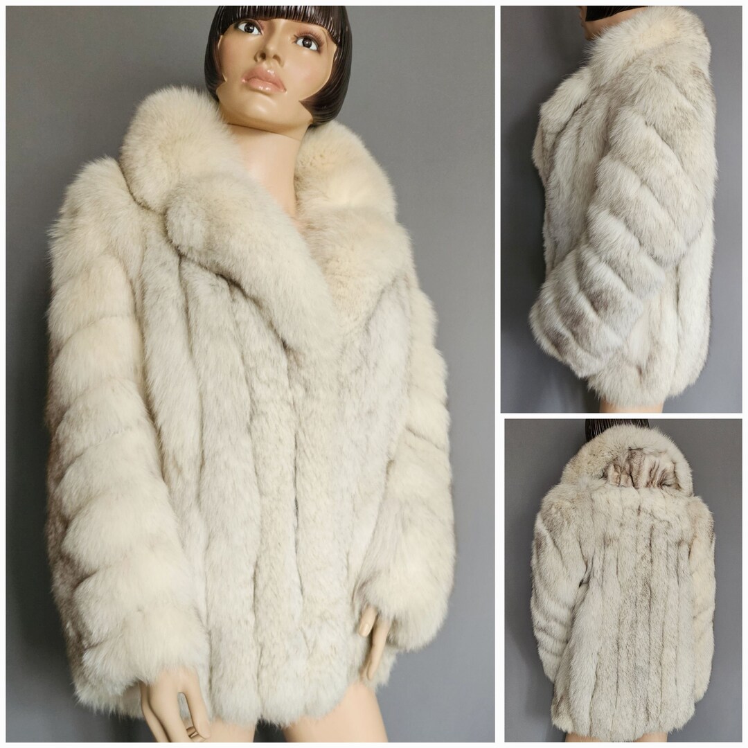 Real Fox Fur Coat, Natural Real Blue Fox Fur Jacket, Vintage 1980s ...