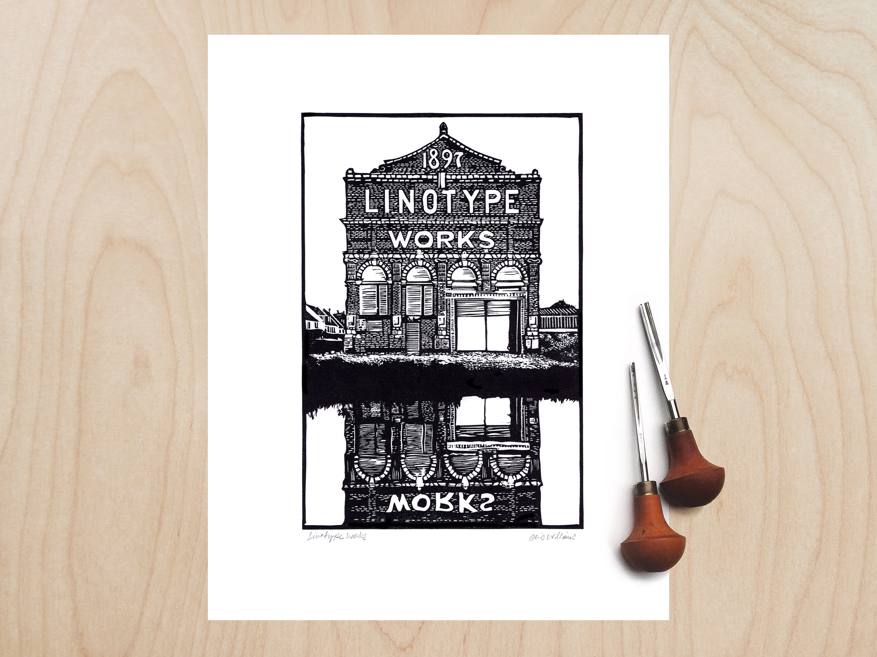 Linocut Print. Linotype Works. Original Black and White | Etsy