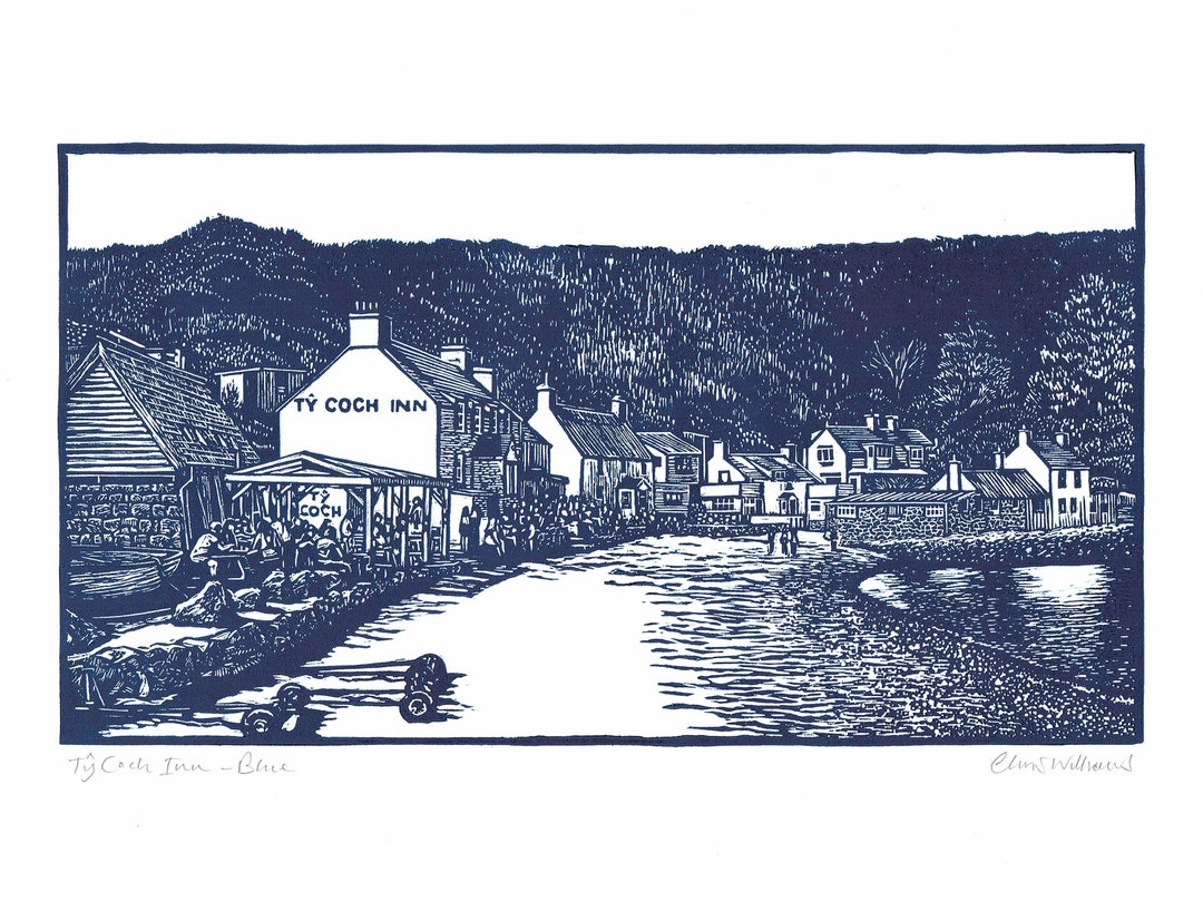 Linocut Print. Linoprint. Ty Coch Inn in Blue, North Wales - Etsy