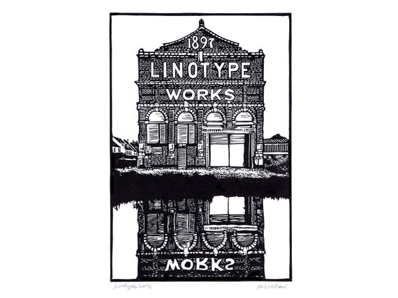 Linocut Print. Linotype Works. Original Black and White | Etsy