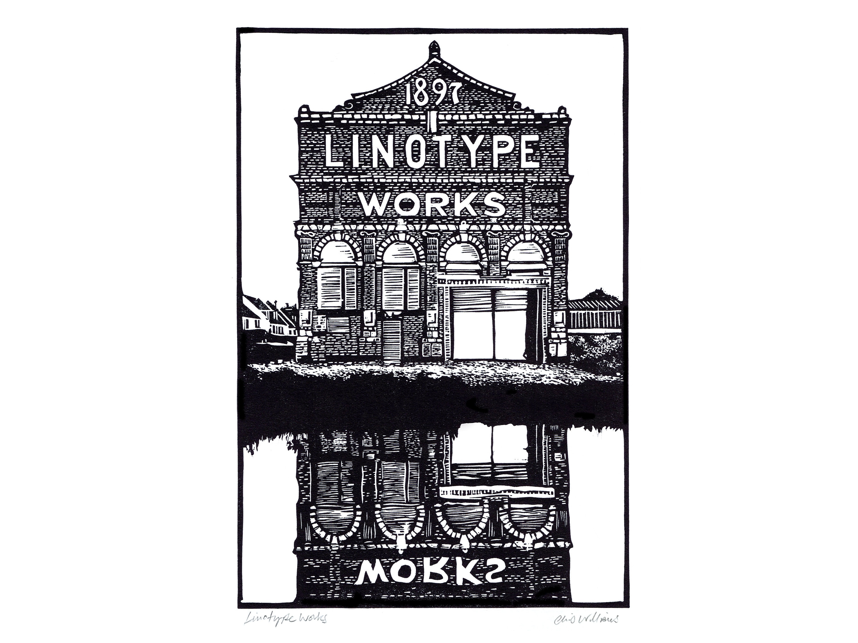 Linocut Print. Linotype Works. Original Black and White Handmade Print ...