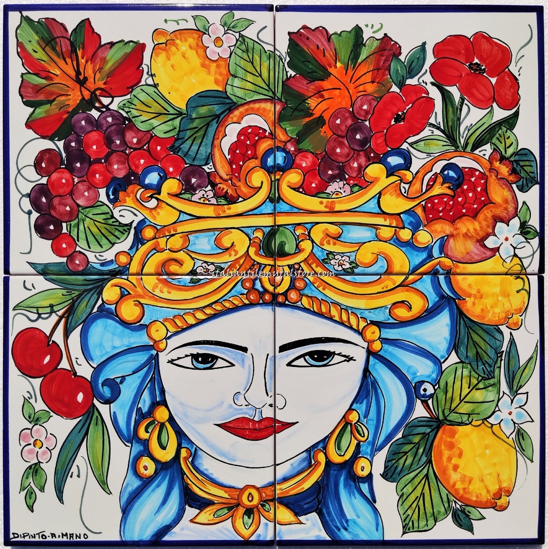 Tile Mural Ceramic Painting Moor’s Heads - Hand Painted Italian Ceramic ...
