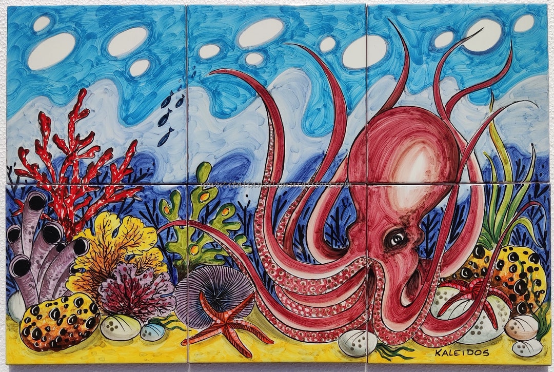 Hand Painted Octopus Tile Mural – Italian Kitchen Backsplash - Etsy