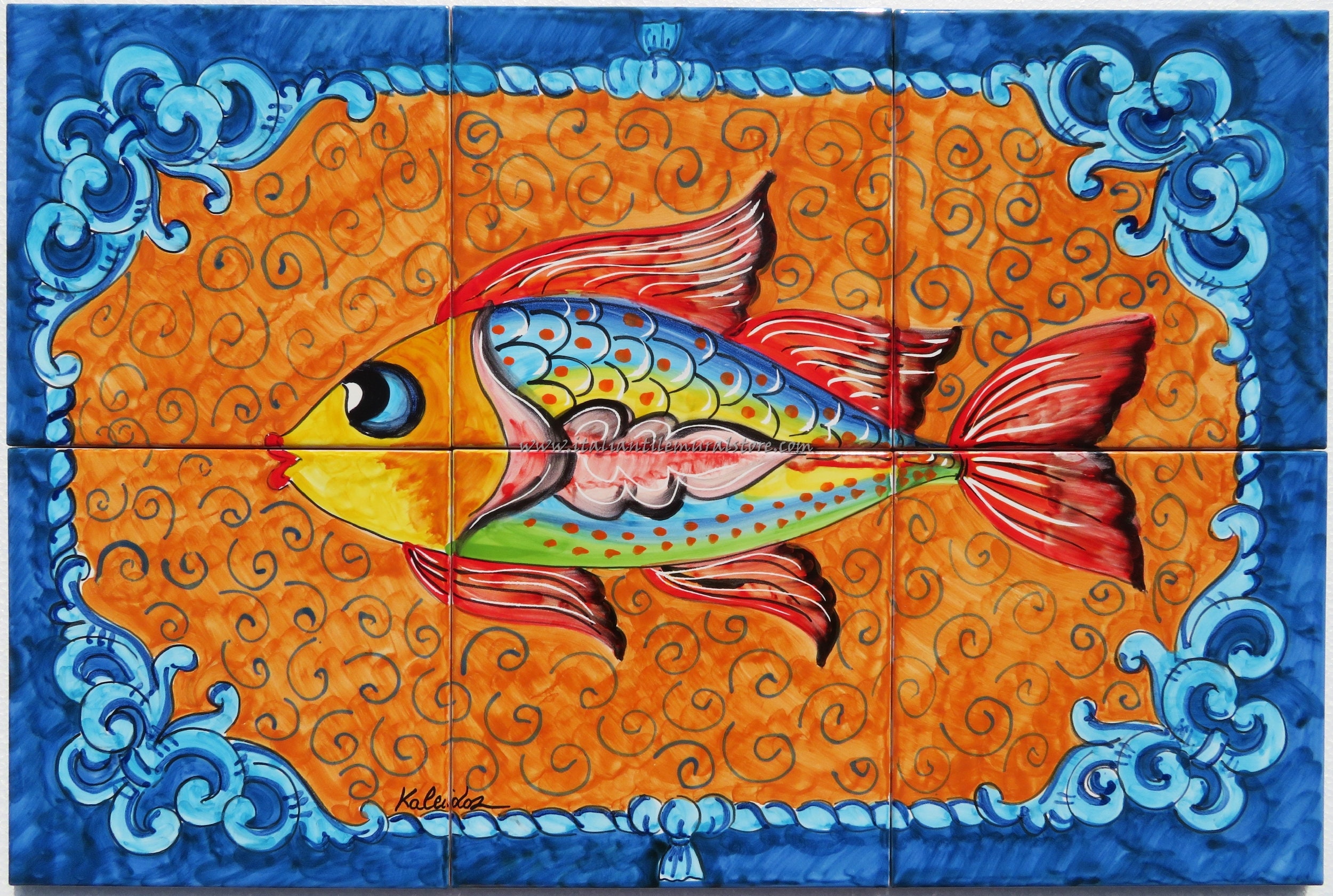 Hand-painted Tile Mural – Colorful Fish, Italian Art Panel - Etsy