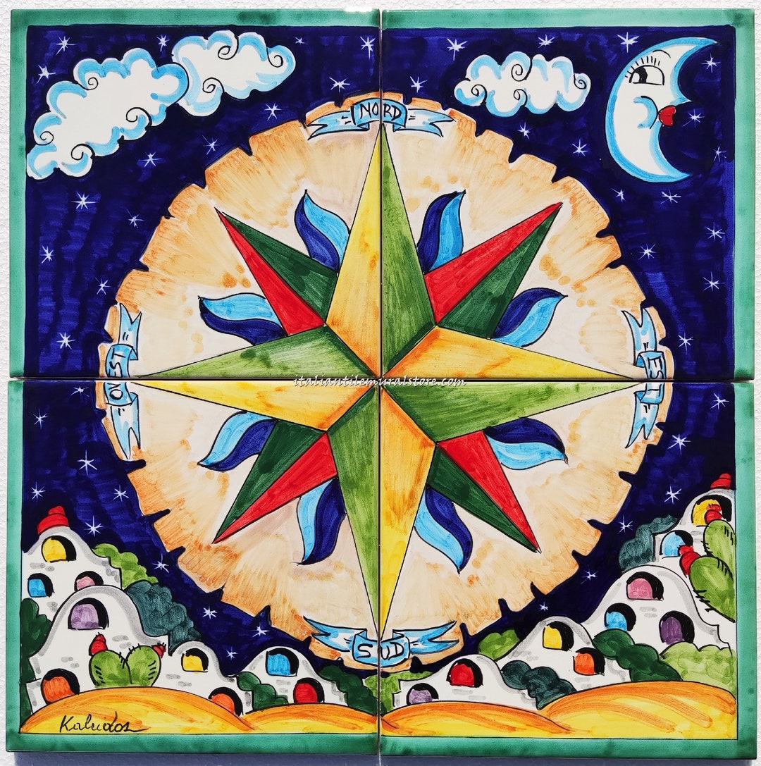 Hand-painted Ceramic Tile Mural – Wind Rose Nautical Decor - Etsy