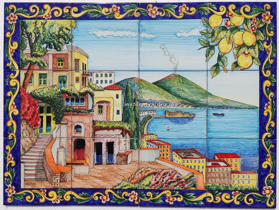 Hand Painted Naples Ceramic Tile Mural – Lemons and Flowers, Baroque ...