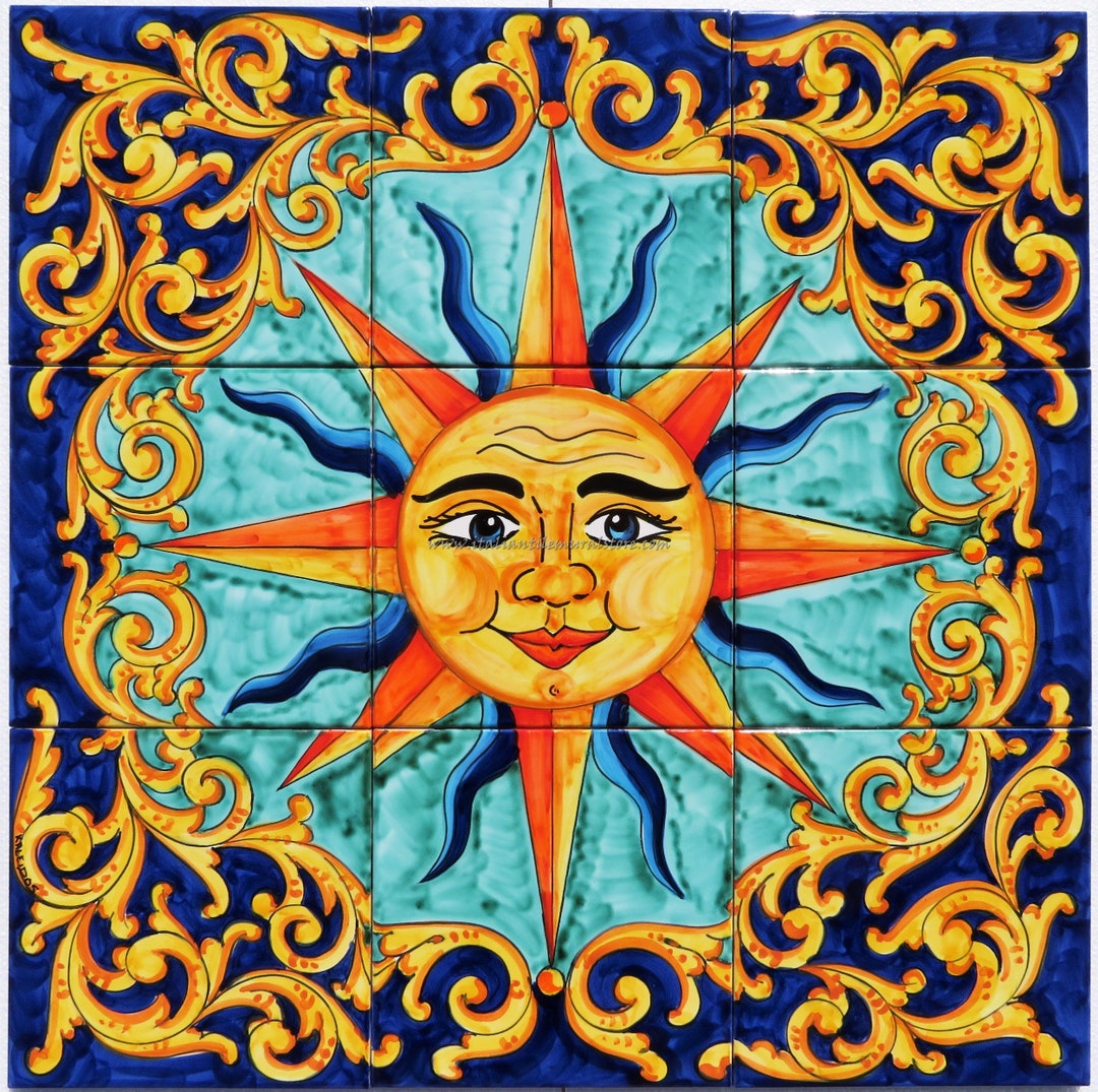 Tile Mural Baroque Sun - Hand Painting Tiles - Ceramic Panel - Glossy ...
