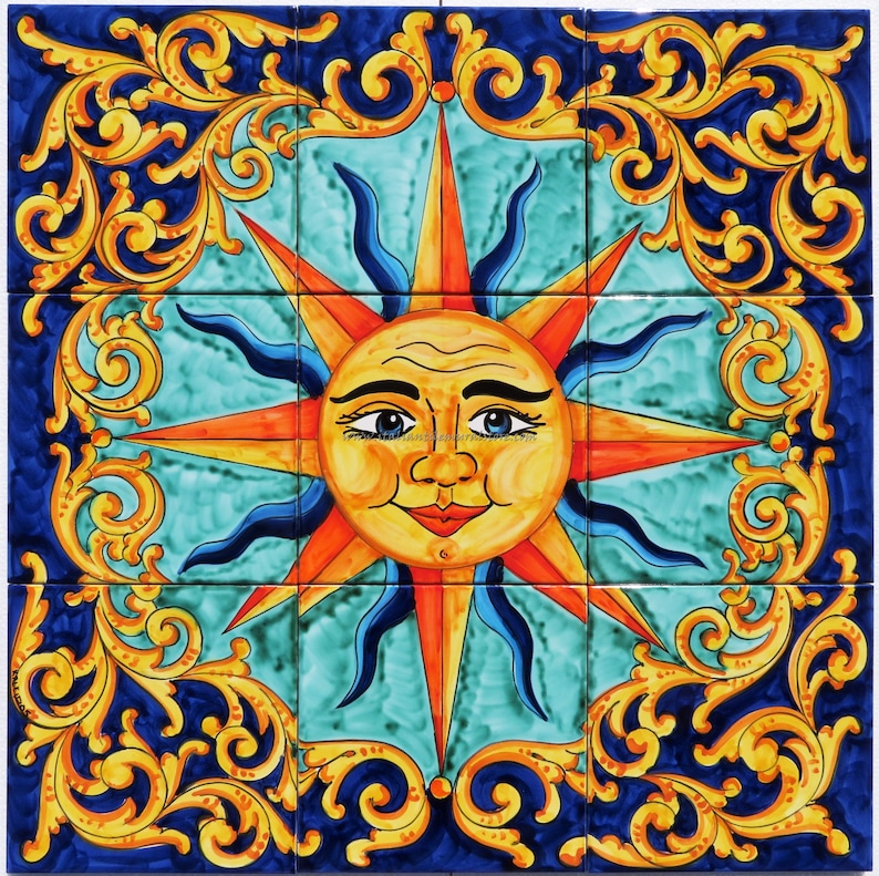 Tile Mural Baroque Sun Hand Painting Tiles Ceramic Panel Glossy Tiles ...