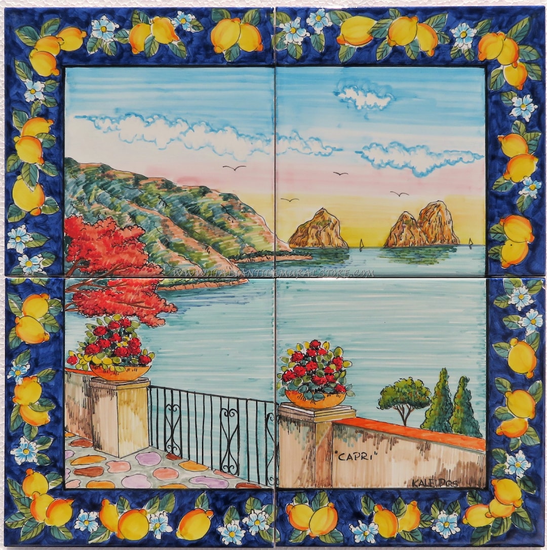 Hand-painted Capri Ceramic Tile Mural – Italian Coastal View Backsplash ...