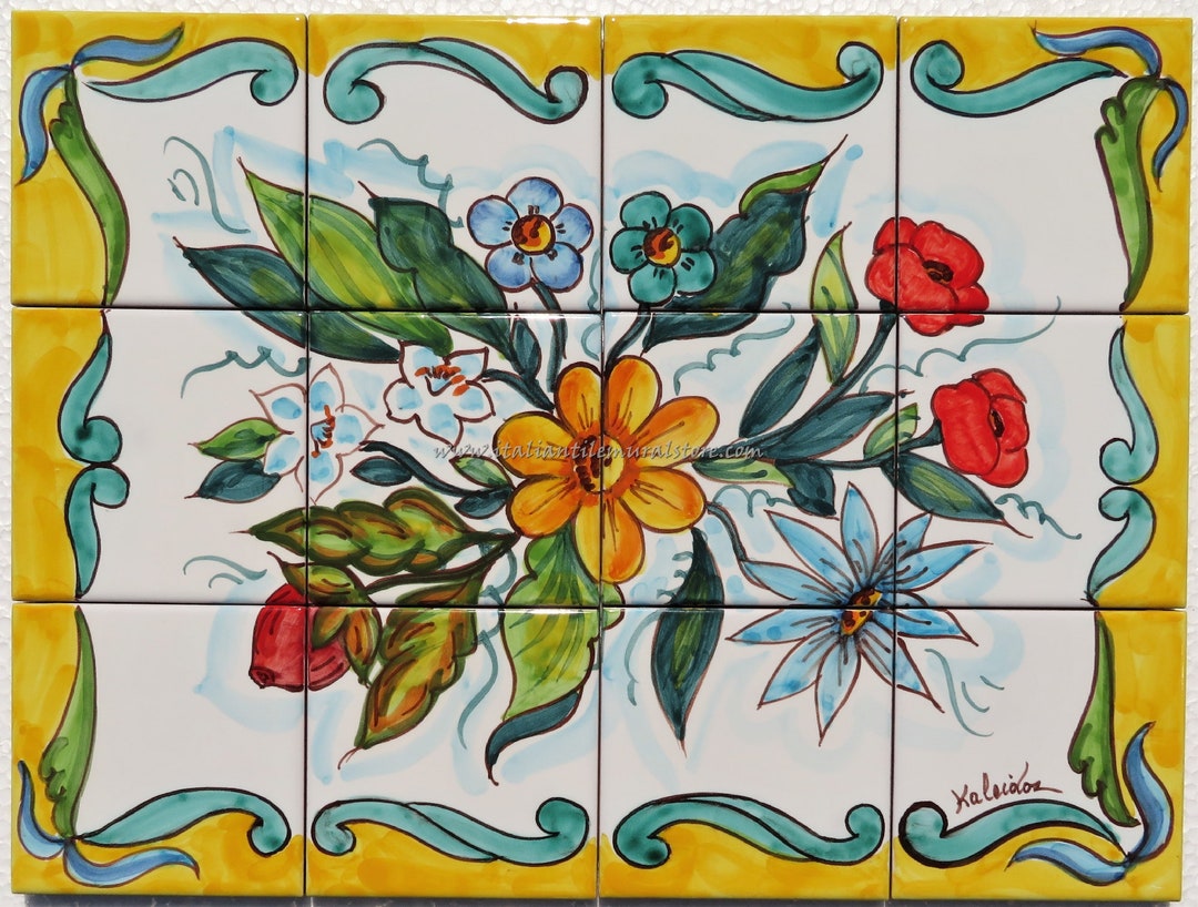 Decorative Wall Tiles - Baroque Painting With Ornaments and Floral ...