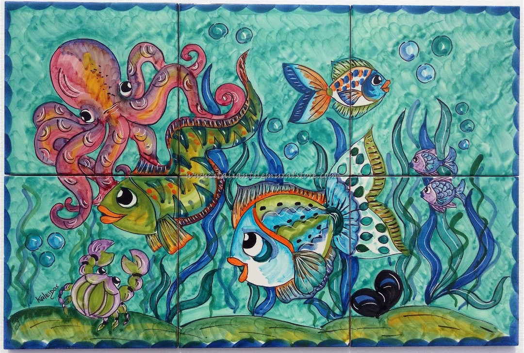 Handmade and Hand Painted Aquarium Tile . Sea Life Tile Custom for You ...