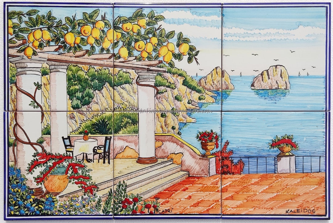 Mural of Tiles - View of Capri From an Elegant Italian Terrace ...