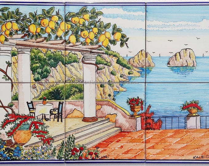 Capri Island Ceramic Wall Art Tile, 8" by 12" Glossy Finish, With or ...