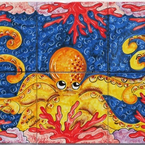 Tile Mural Backsplash - Beautiful Portrait of an Octopus Among the ...