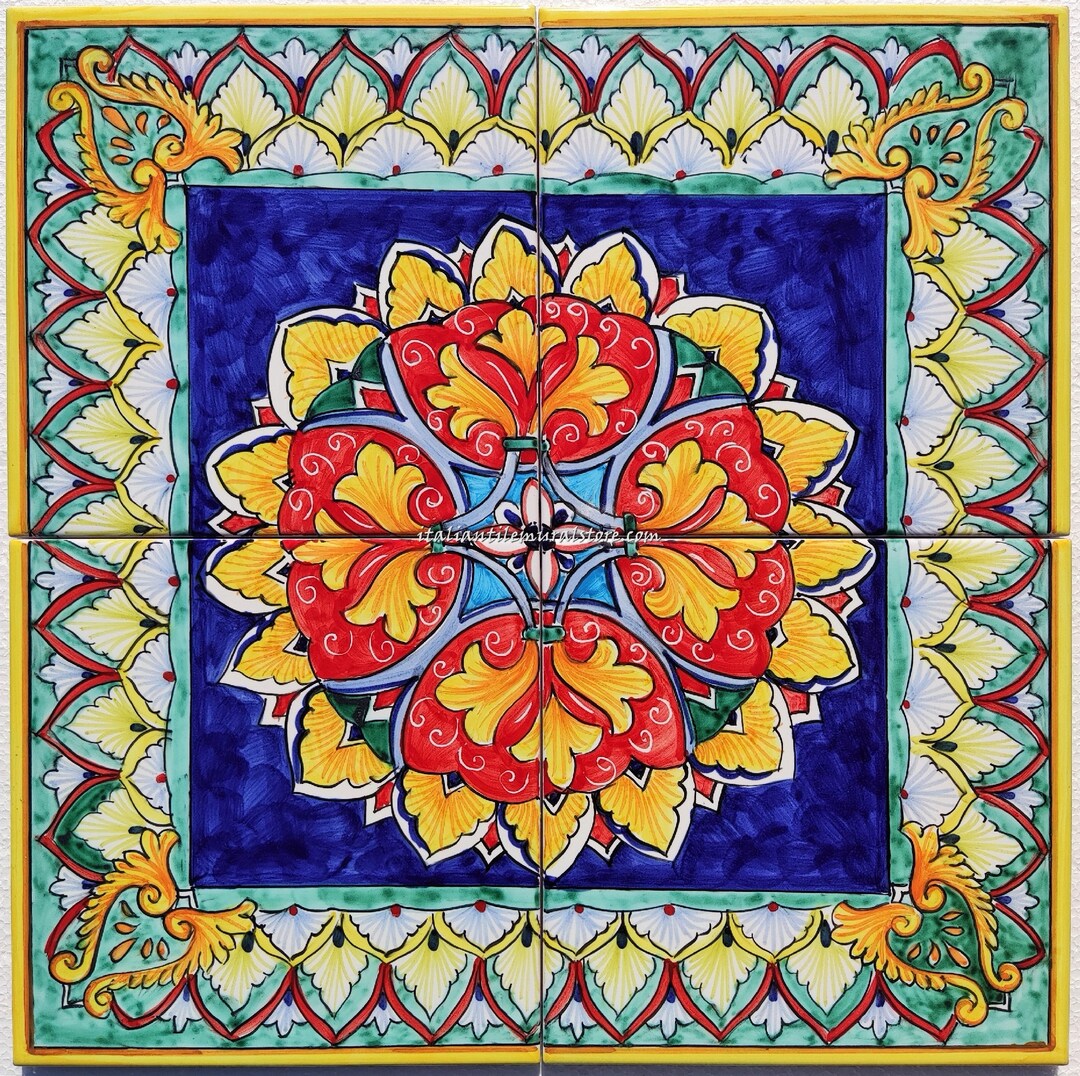 Hand-painted Mandala Italian Tiles – Geometric Art, Set of 4 - Etsy