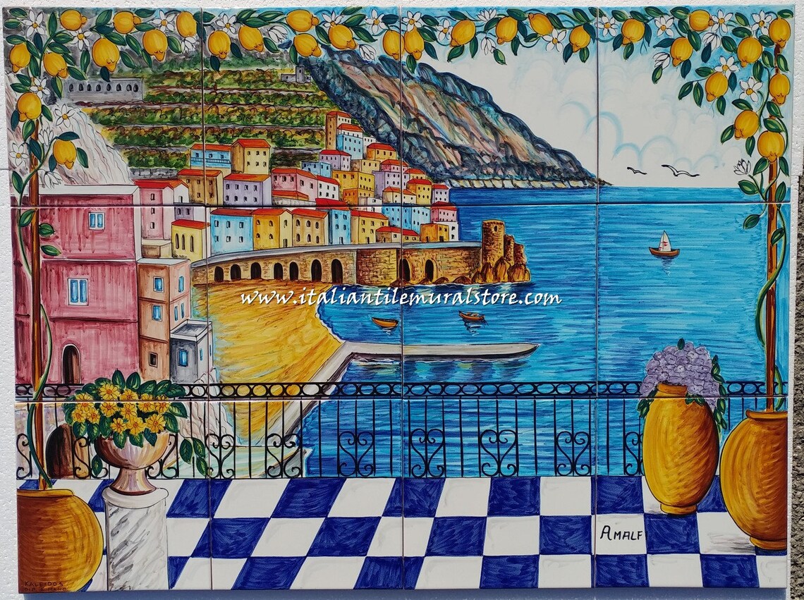 Beautiful Amalfi Coast Tile Mural Backsplash. Fine Art - Etsy