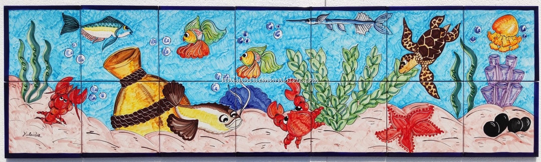 Hand-painted Sea Life Ceramic Tile Mural – Tropical Coral Reef Panel - Etsy