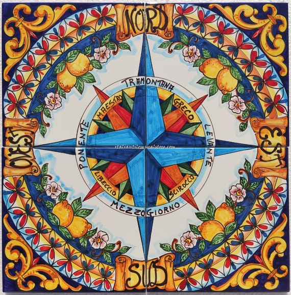 Ceramic Tile Wind Rose With Lemons and Flowers Decorated - Etsy