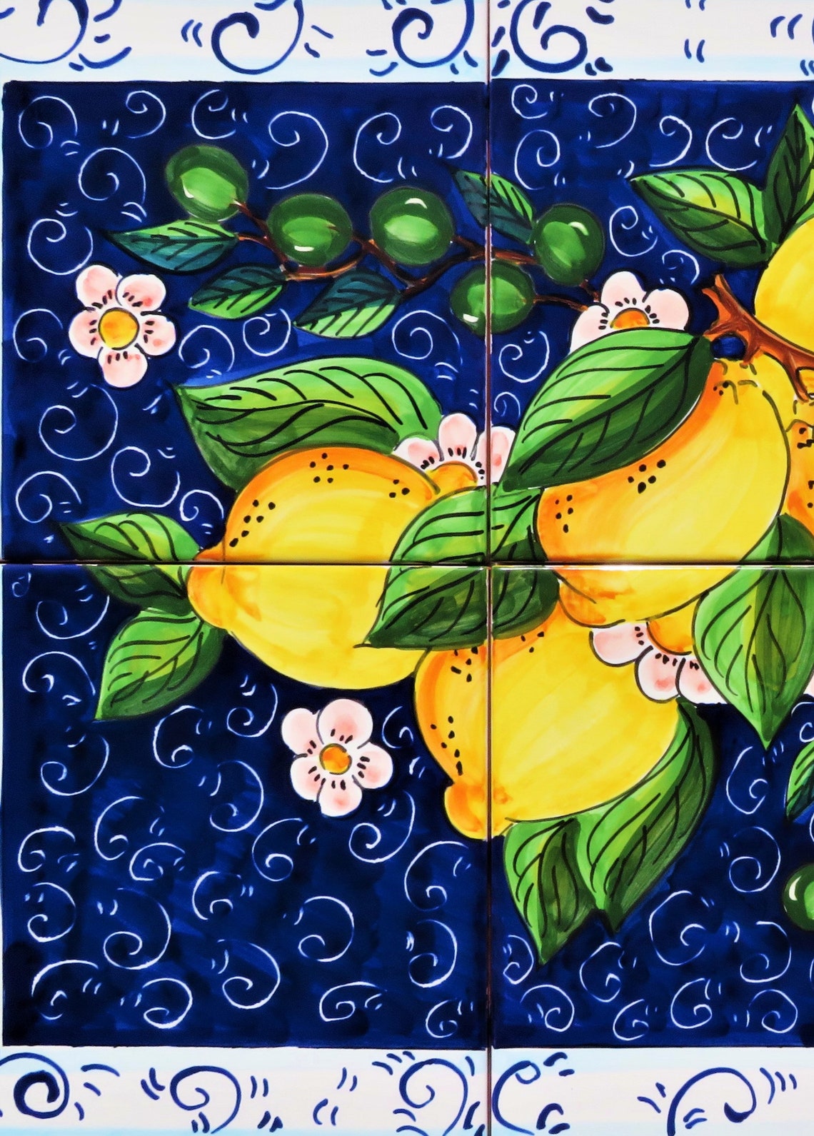 Tile Mural Art Decorative Painted Tile Lemons and Olives | Etsy