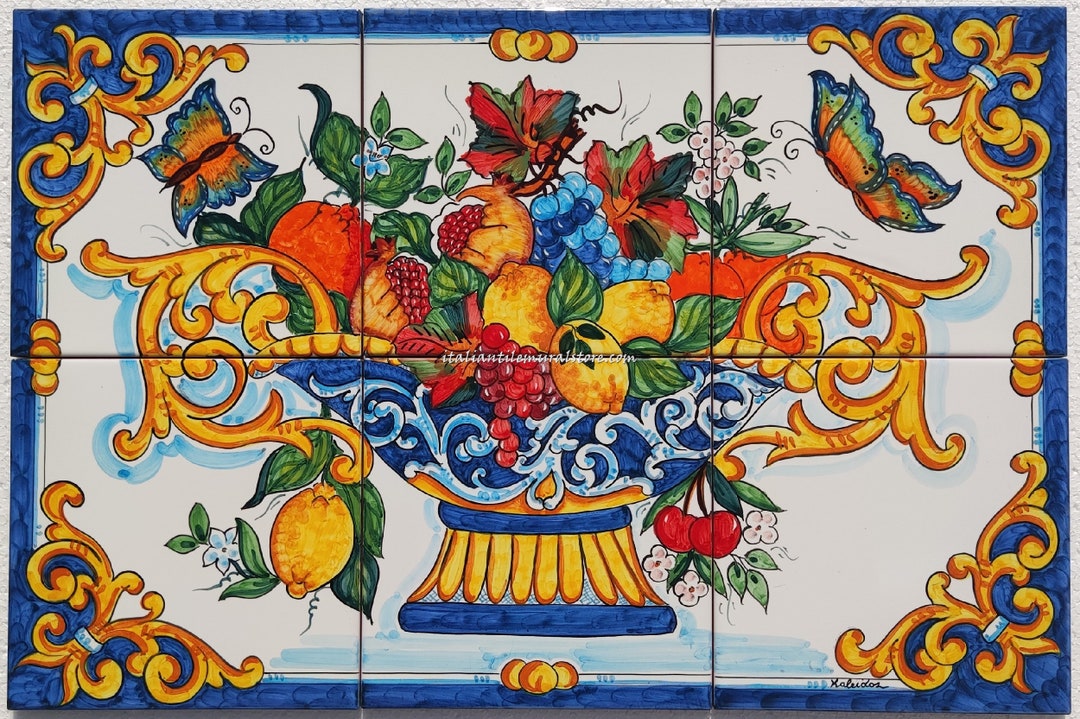 Handpainted Tile Mural – Golden Cornucopia, Baroque Kitchen Backsplash ...
