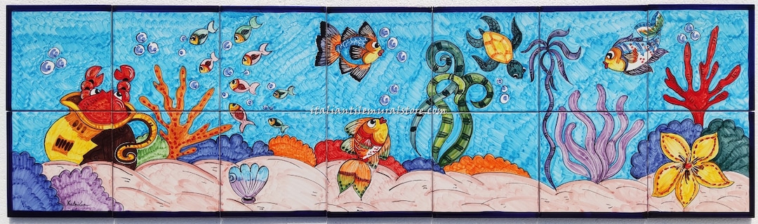 Hand-painted Ceramic Tile Mural – Sea Life Kitchen Backsplash - Etsy