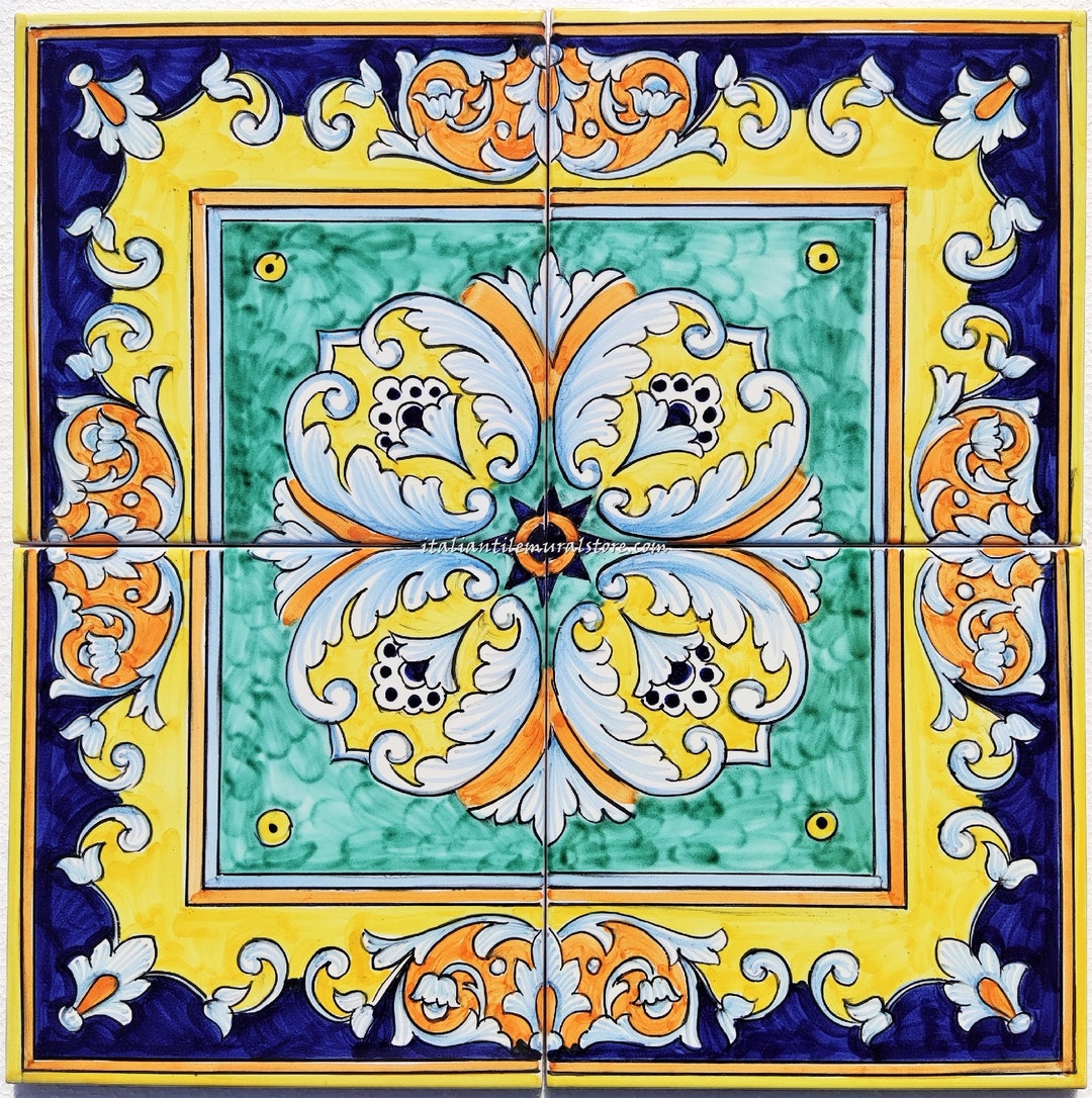 Hand Painted Ceramic Tile Panel – Mandala Floral Wall Art, Italian ...